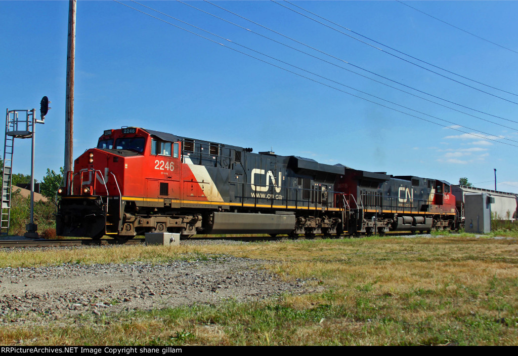 CN 2246 Heads up a Nb grain train into Decatur IL.